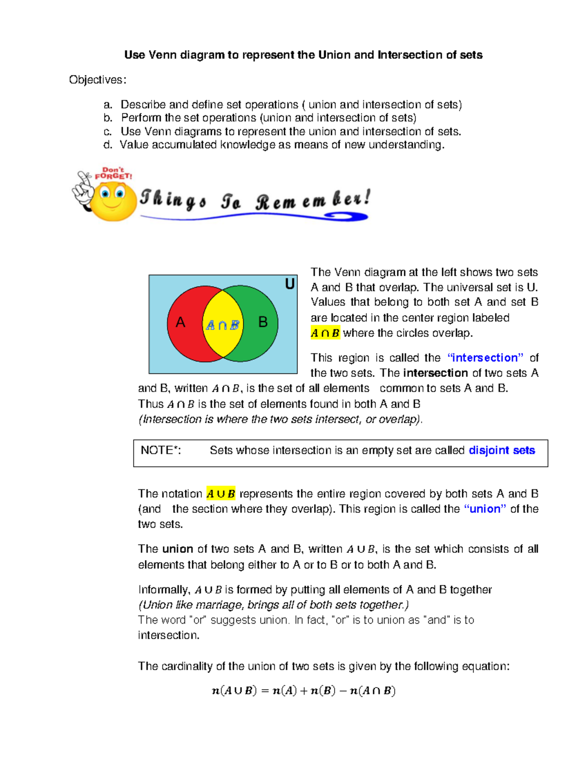 Q1-LAA-3 - Venn Diagram Worksheet for Grade 7 Math Quarter 1 - Studocu