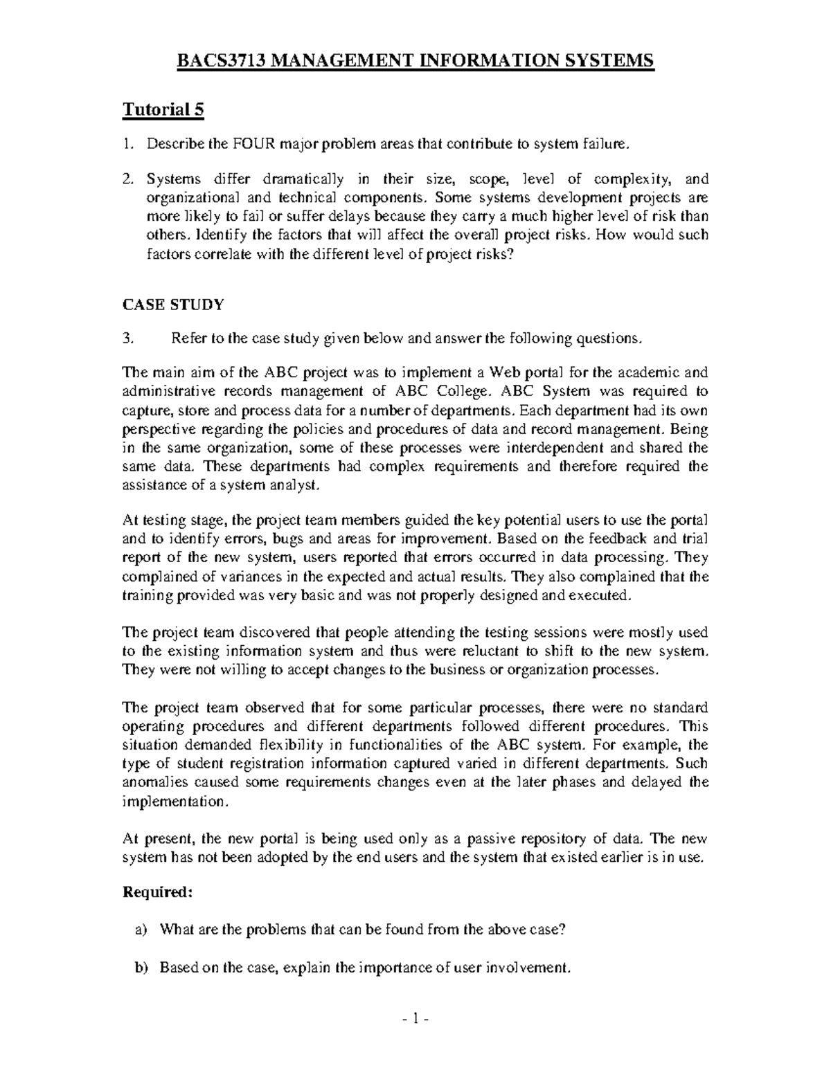 BACS3713 MIS Tutorial 5 new - BACS3713 MANAGEMENT INFORMATION SYSTEMS ...