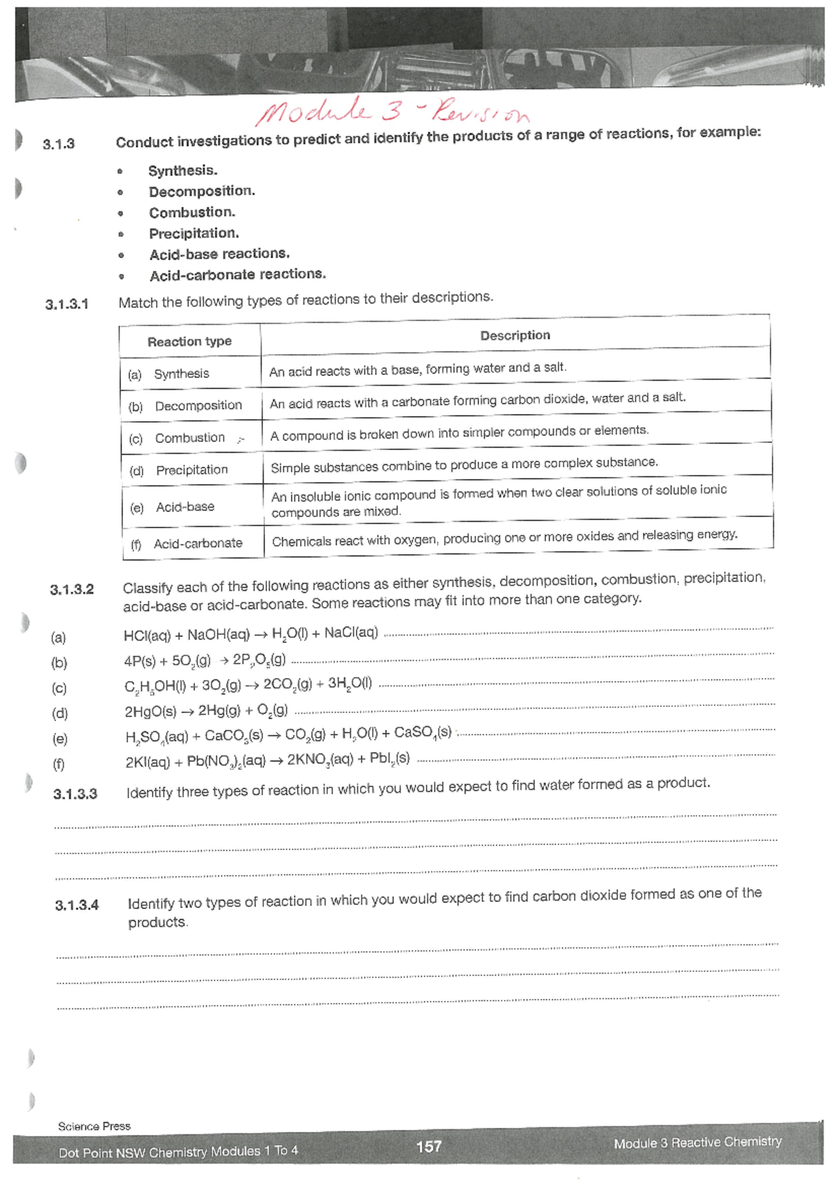 Module 3 Revision: Investigating Chemical Reactions and Processes - Studocu