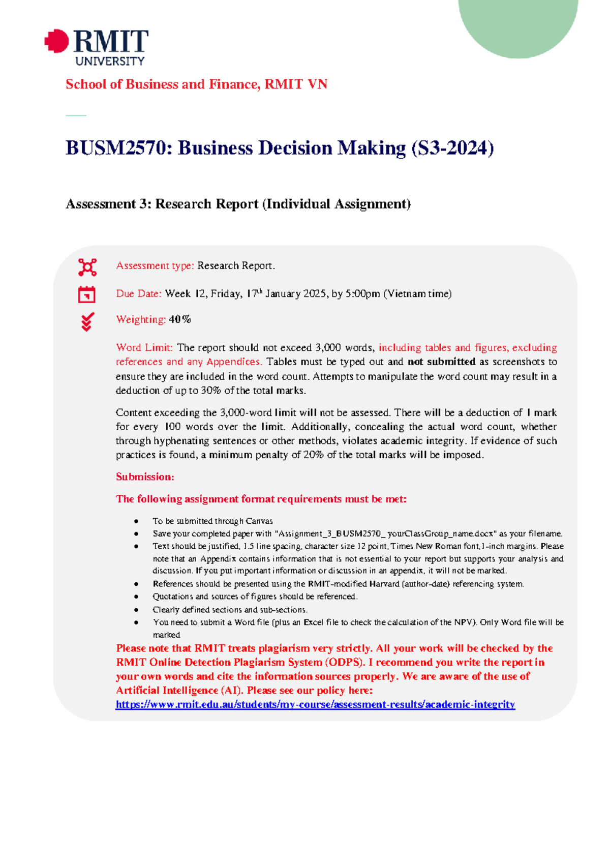 2024S3 BUSM2570 ASM 03 - Research Report Guidelines and Details - Studocu