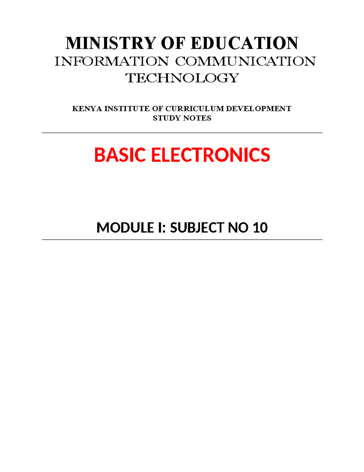 BASIC ELECTRONICS - Study Notes for Module I (Subject No 10) PDF - Studocu
