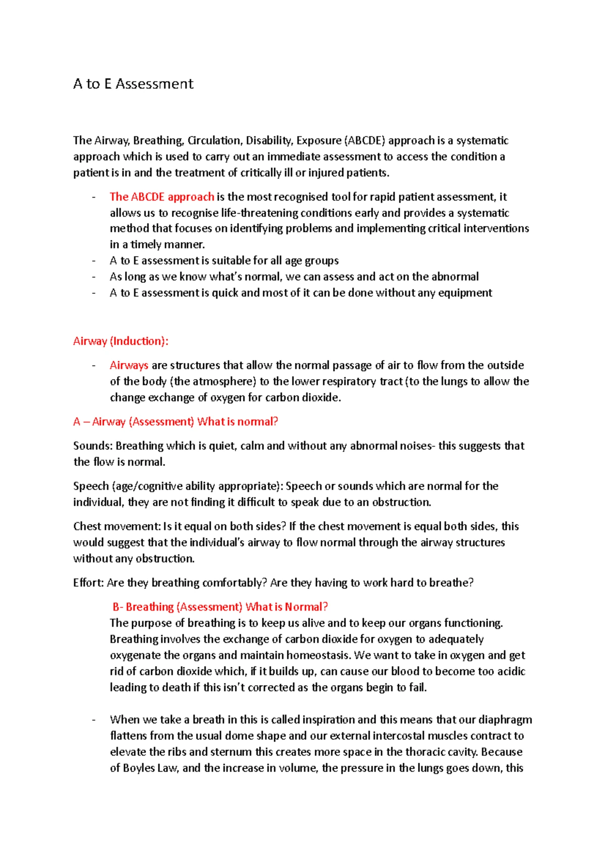 A to E Assessment - A to E Assessment The Airway, Breathing ...