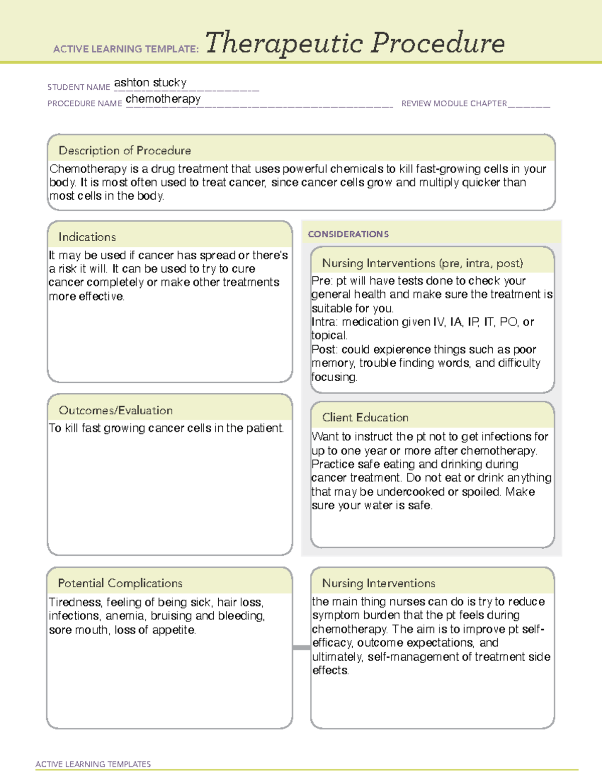 Chemotherapy ATI Active Learning Template: Procedures and Interventions ...