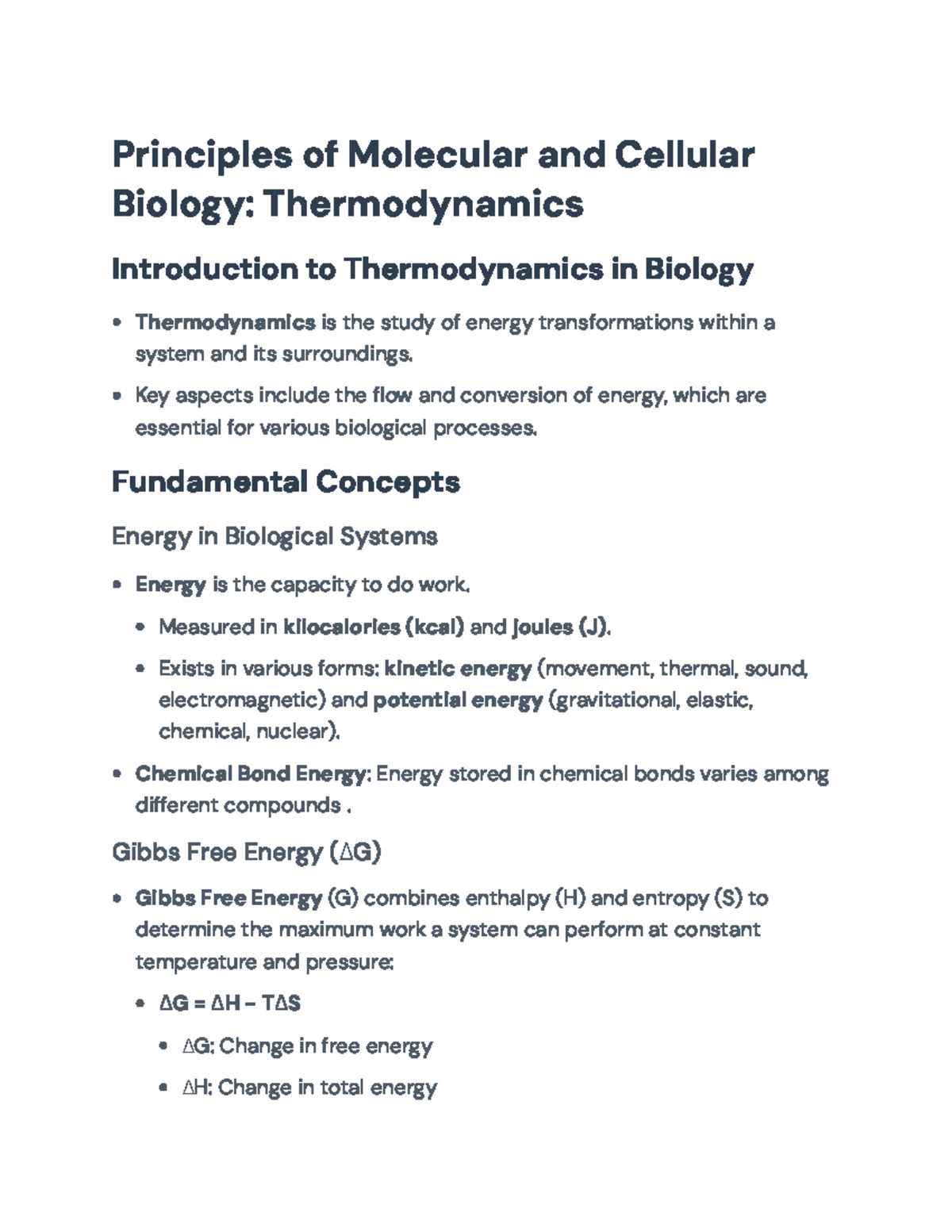 Principles of Molecular and Cellular Biology: Thermodynamics Overview ...