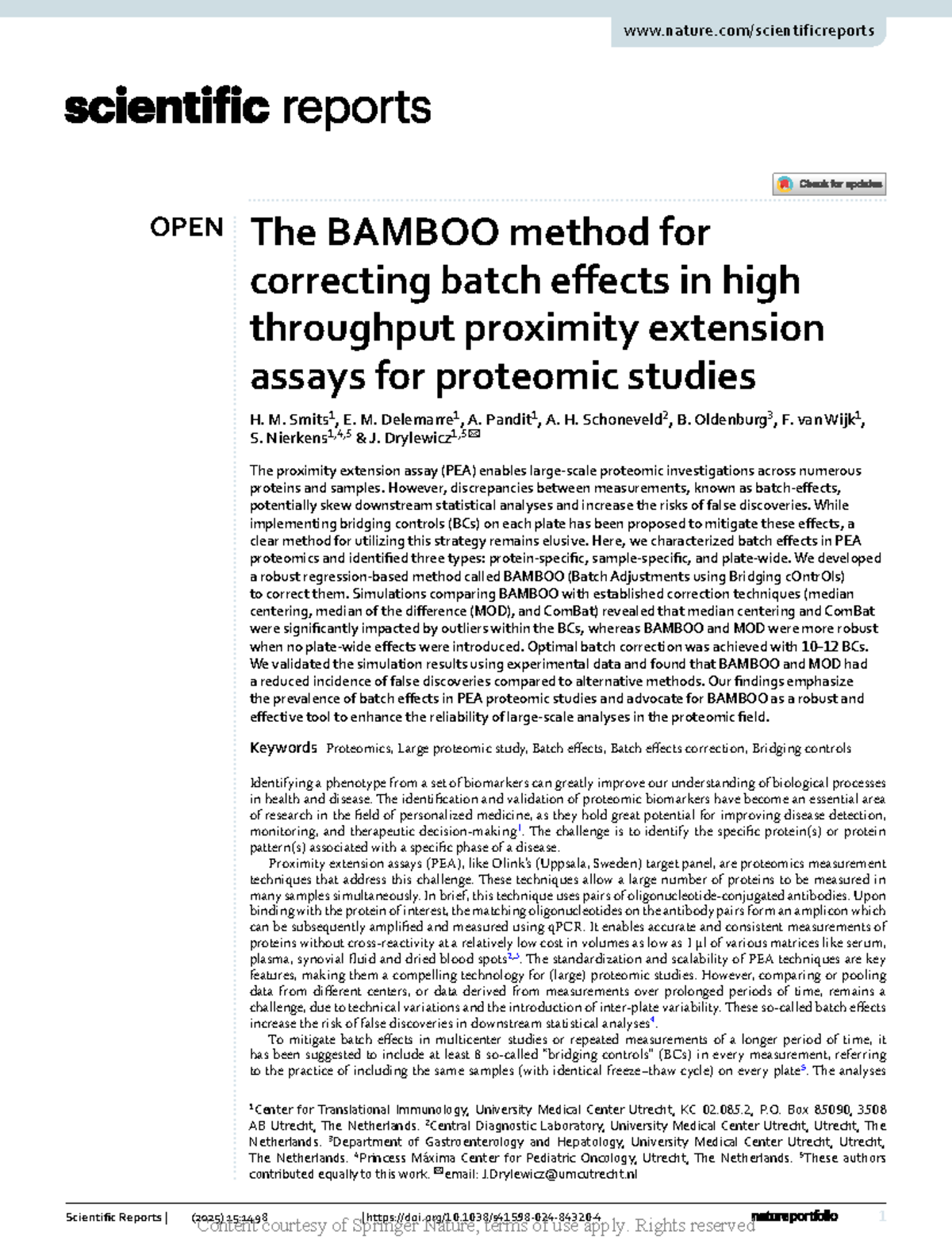 BAMBOO Method for Batch Effect Correction in PEA Studies - Studocu