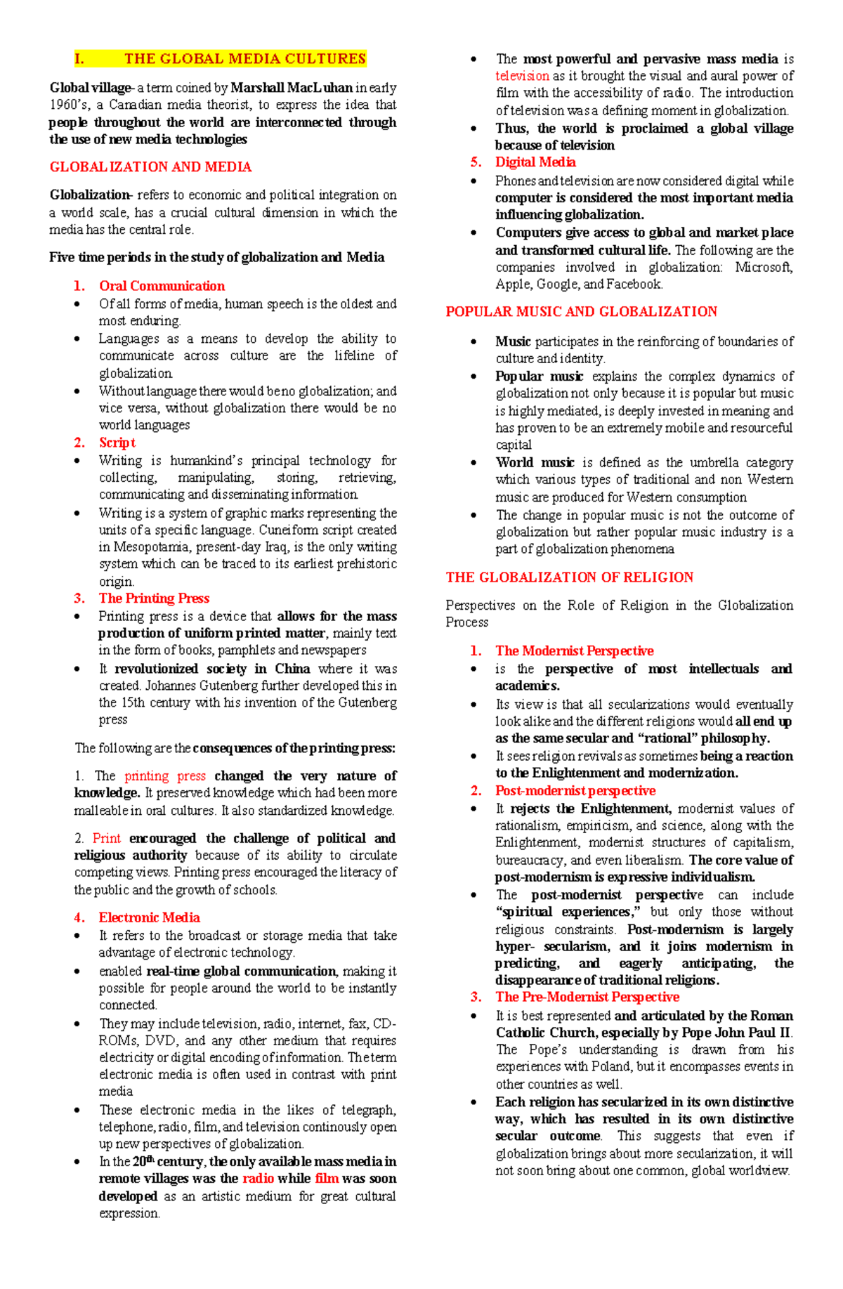 GEd 104 Final Exam Reviewer: Global Media Cultures and Globalization ...