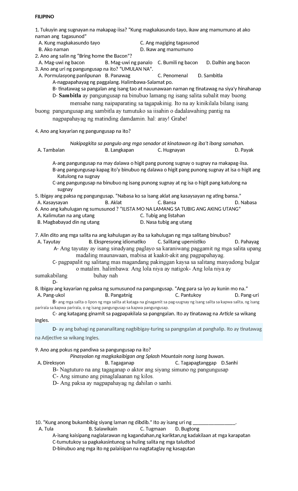 FILIPINO 1: Major Review for Let Exam on Language Concepts - Studocu