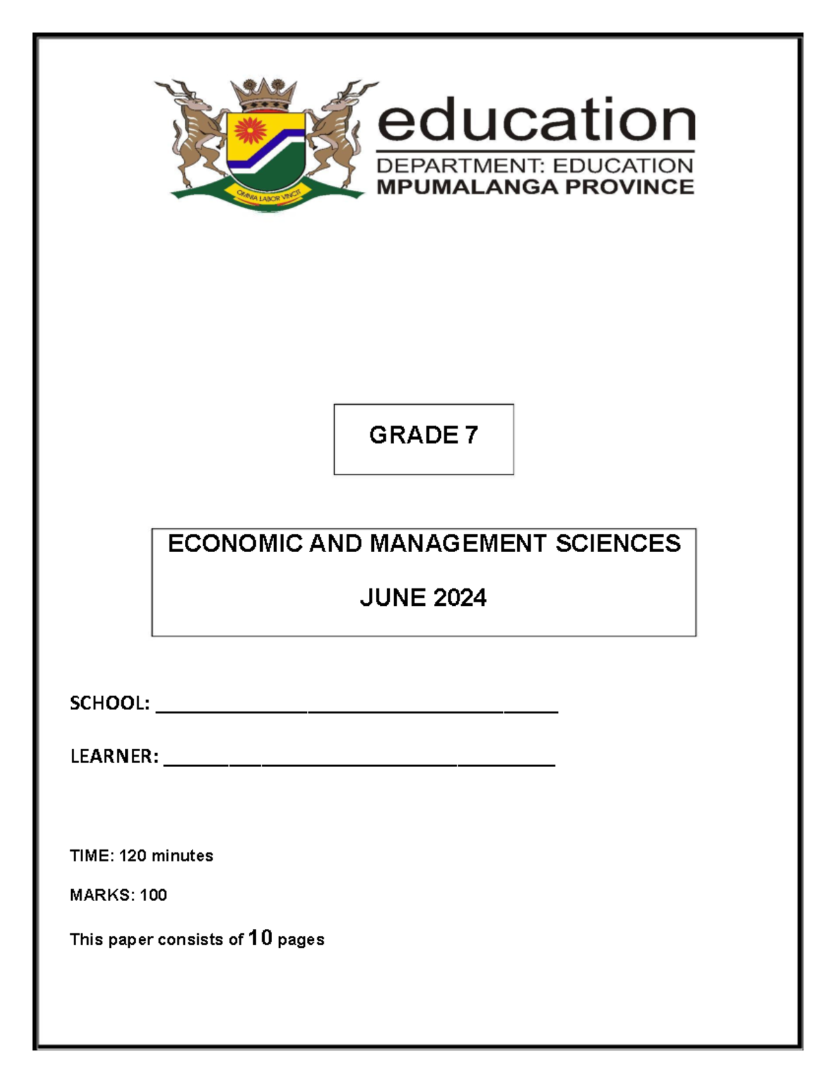EMS GRADE 7 ECONOMIC & MANAGEMENT SCIENCES JUNE 2024 QUESTION PAPER ...