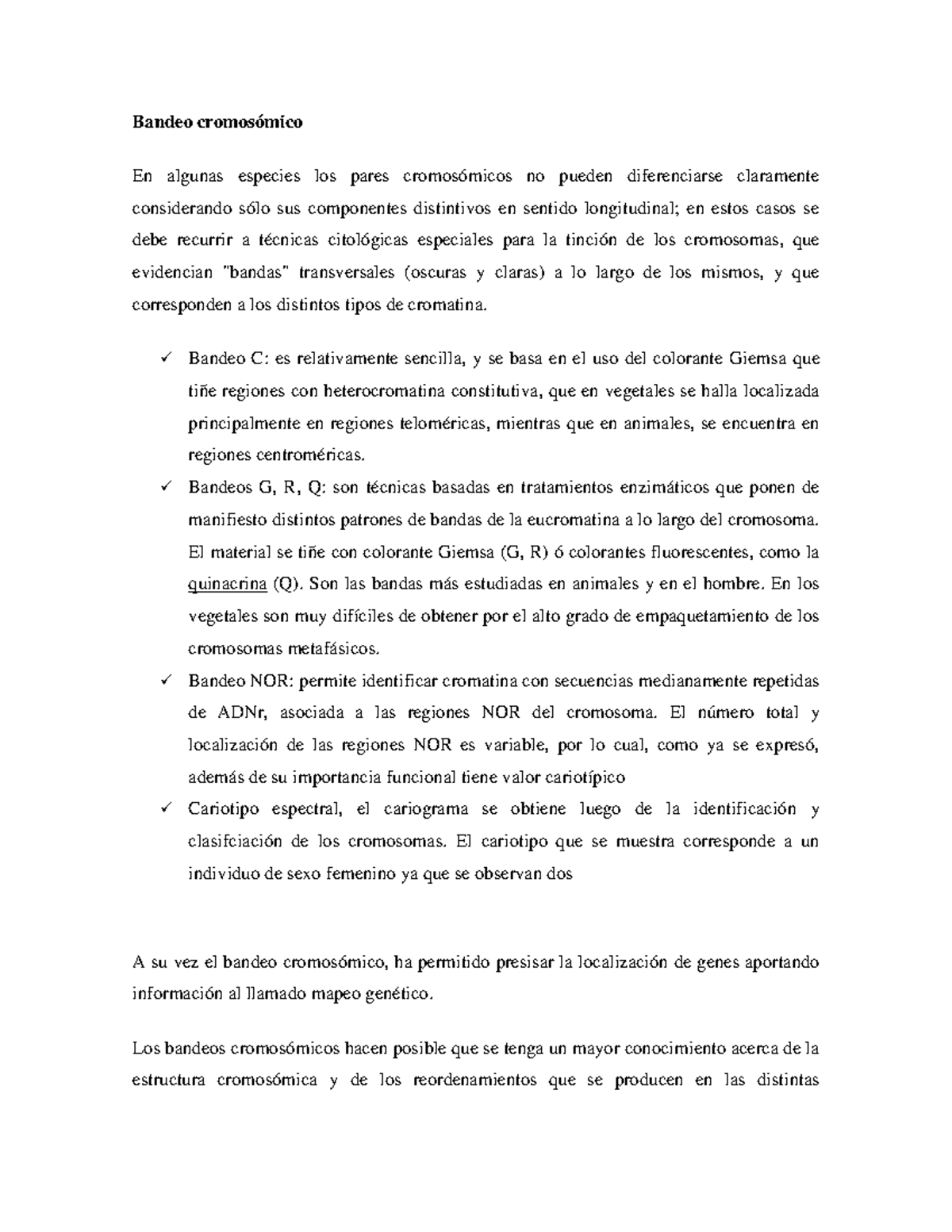 Bandeo Cromosómico: Técnicas y Metodología en Estudios Genéticos - Studocu