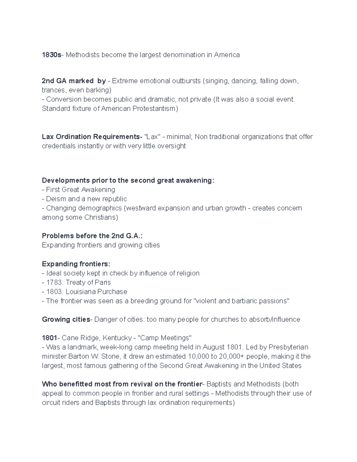Lecture Notes on the Second Great Awakening - Studocu