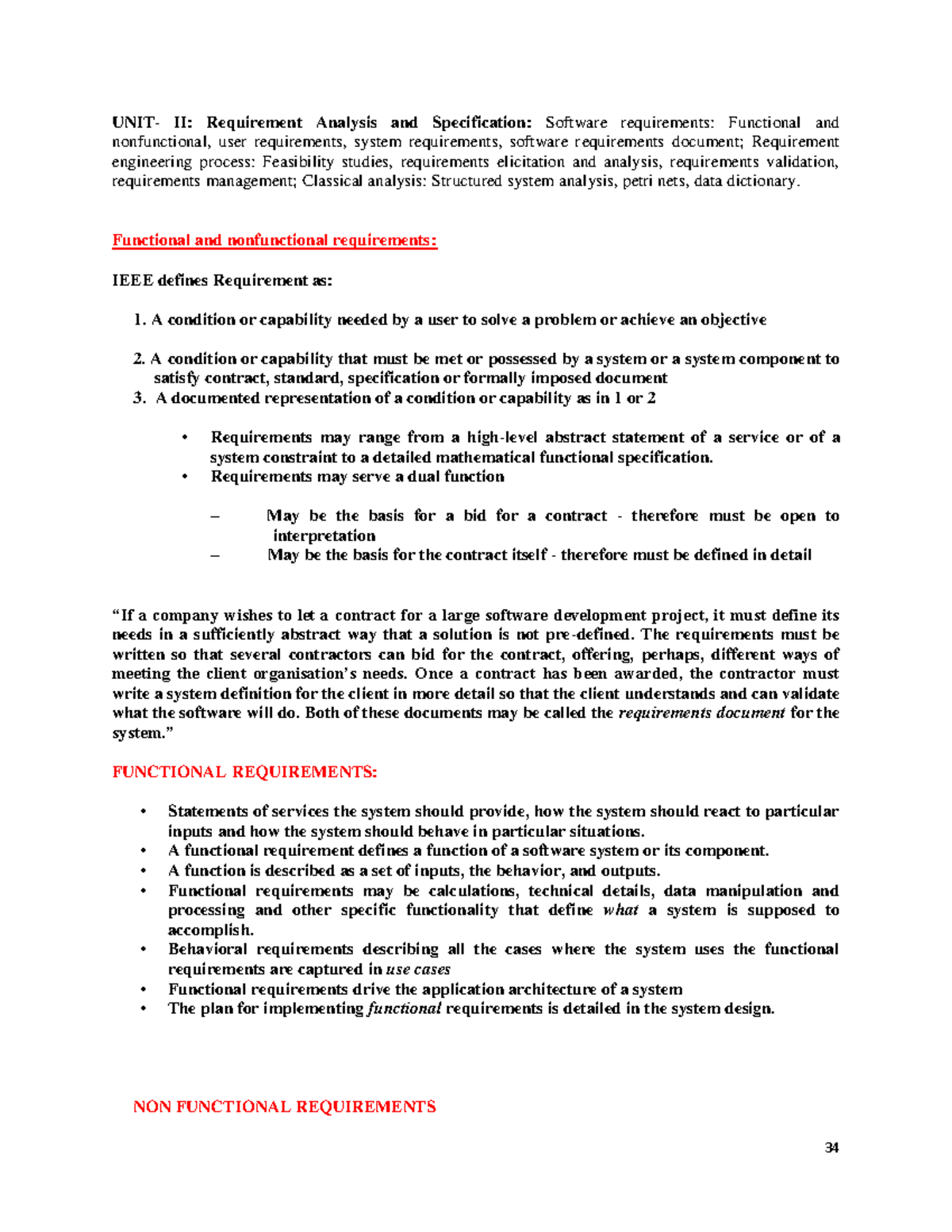 Requirements Analysis AND Specification - UNIT- II: Requirement Analysis and Specification ...