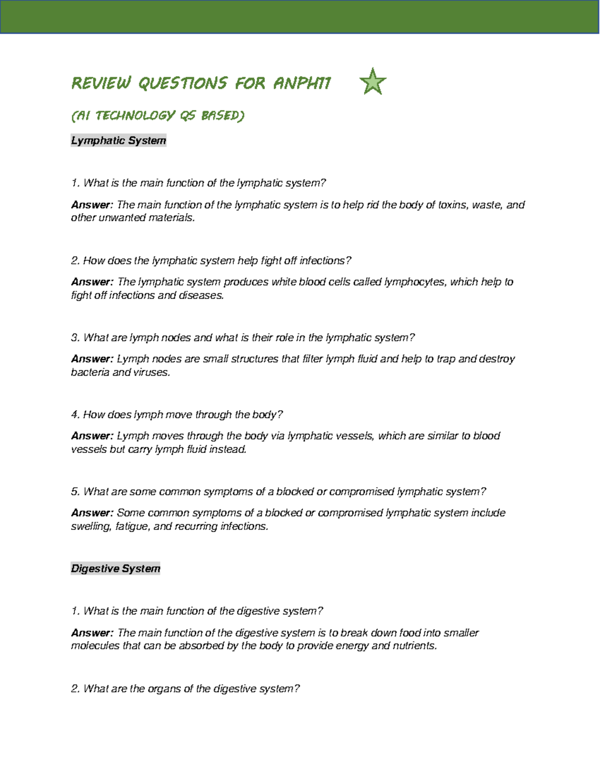 Review questions (anph ai based) - REVIEW QUESTIONS FOR ANPH (AI ...