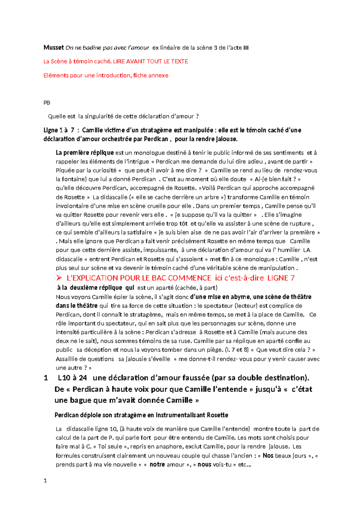 Déclaration d'Amour de Perdican dans Acte III, Scène 3 - Version Corrigée - Studocu