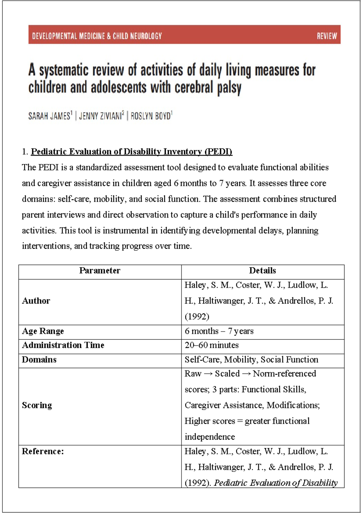 Pediatric Assessment Tools: ADL Scales Overview and Insights - Studocu