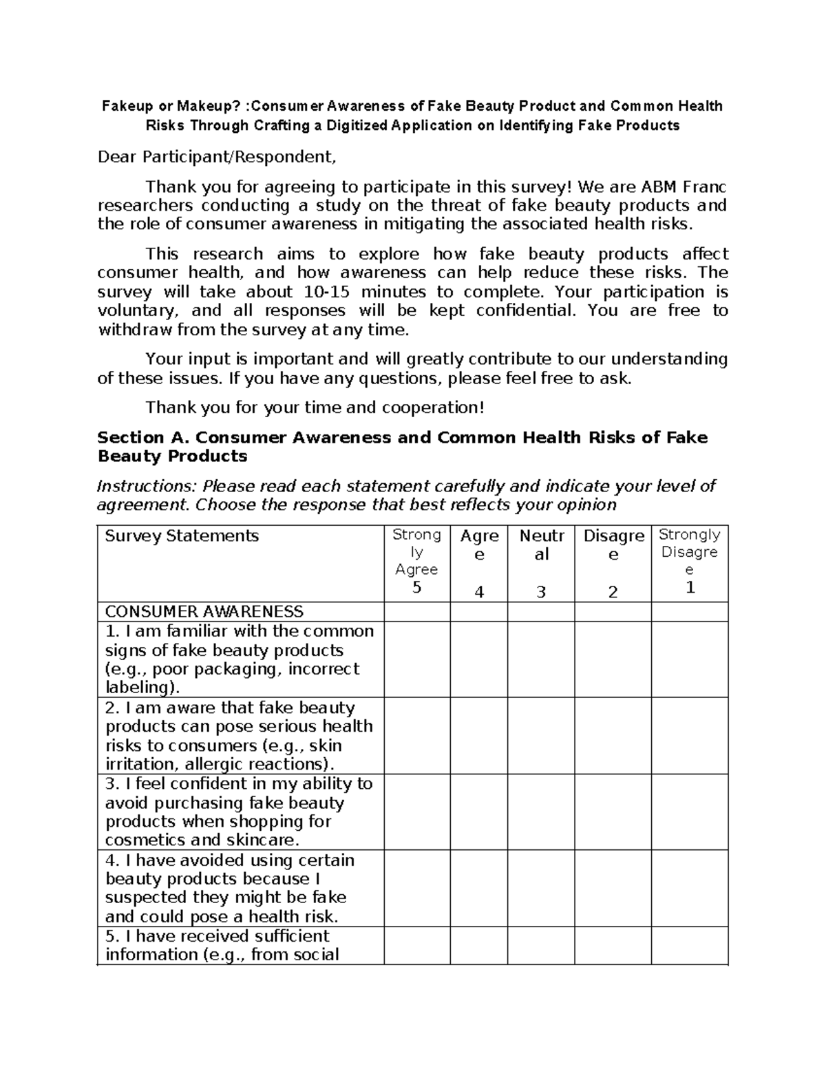 Consumer Awareness and Health Risks of Fake Beauty Products Study - Studocu
