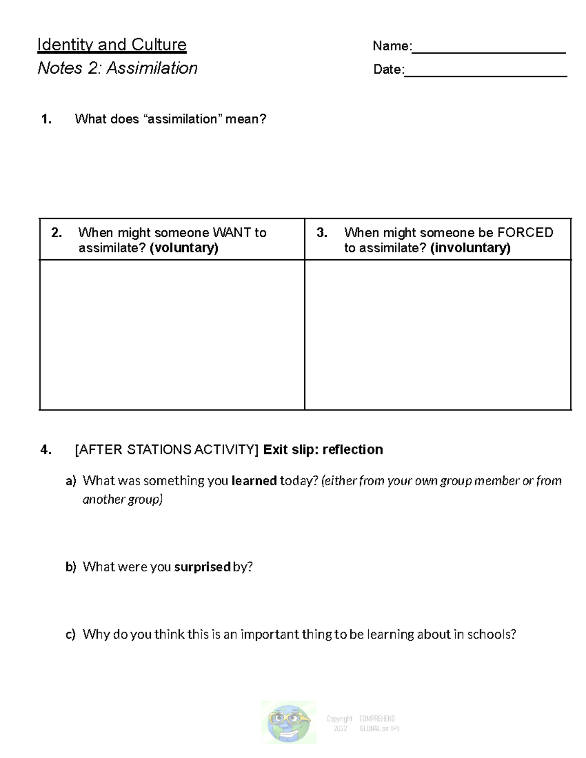 FNMI - Unit 1 - L2- Identity and Assimilation - Handouts - Identity and ...