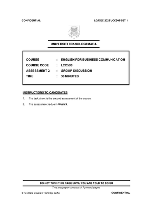 English for Business Communication - LCC503 - UiTM - Studocu