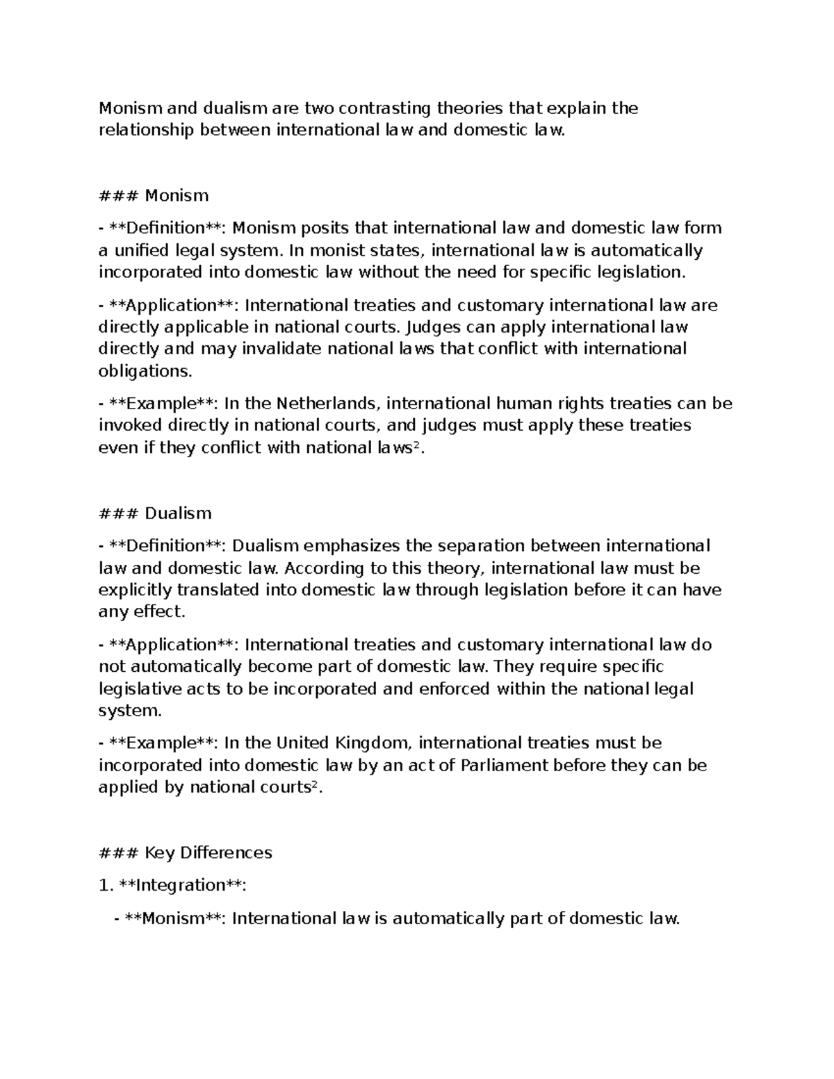 PIL Notes: Understanding Monism and Dualism in International Law - Studocu