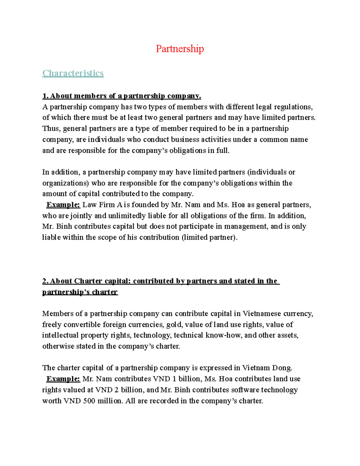 Partnership Characteristics: Members, Capital, and Structure Analysis ...