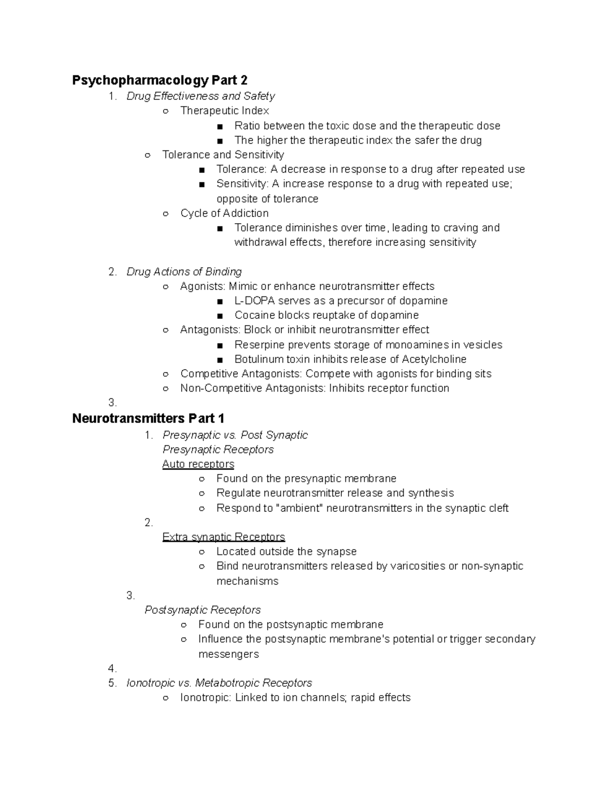 Brain and Behavior study guide - Psychopharmacology Part 2 Drug ...