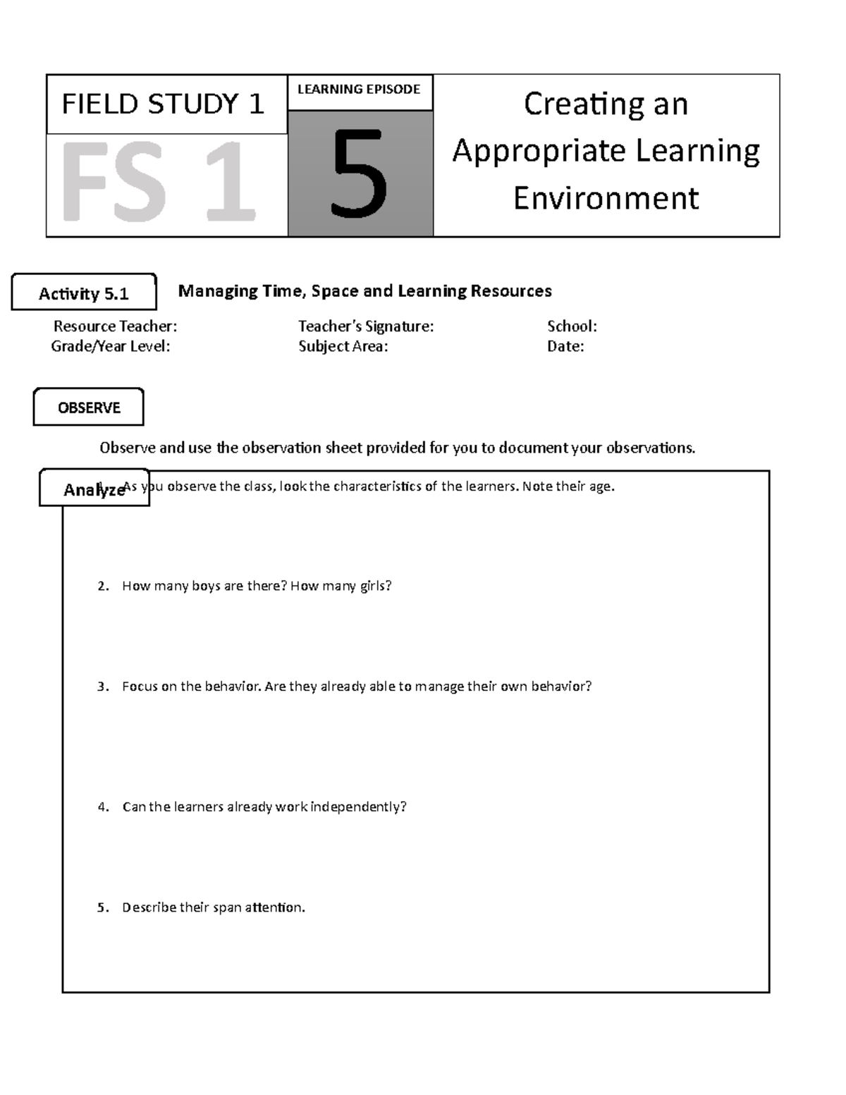 Episode 5-8 - Field study - ####### Managing Time, Space and Learning ...