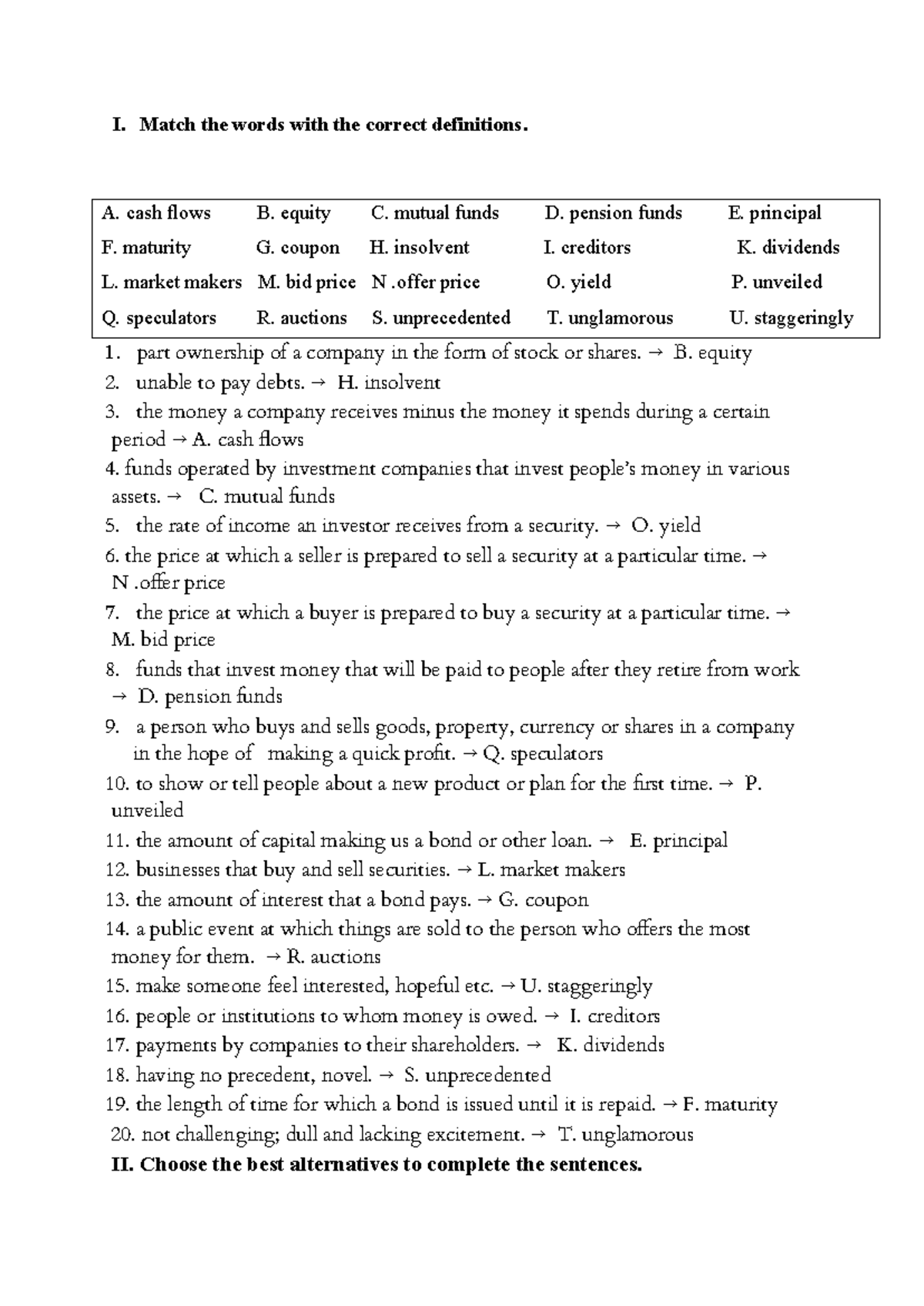 TACN - Vocabulary Matching and Sentence Completion Exercise - Studocu