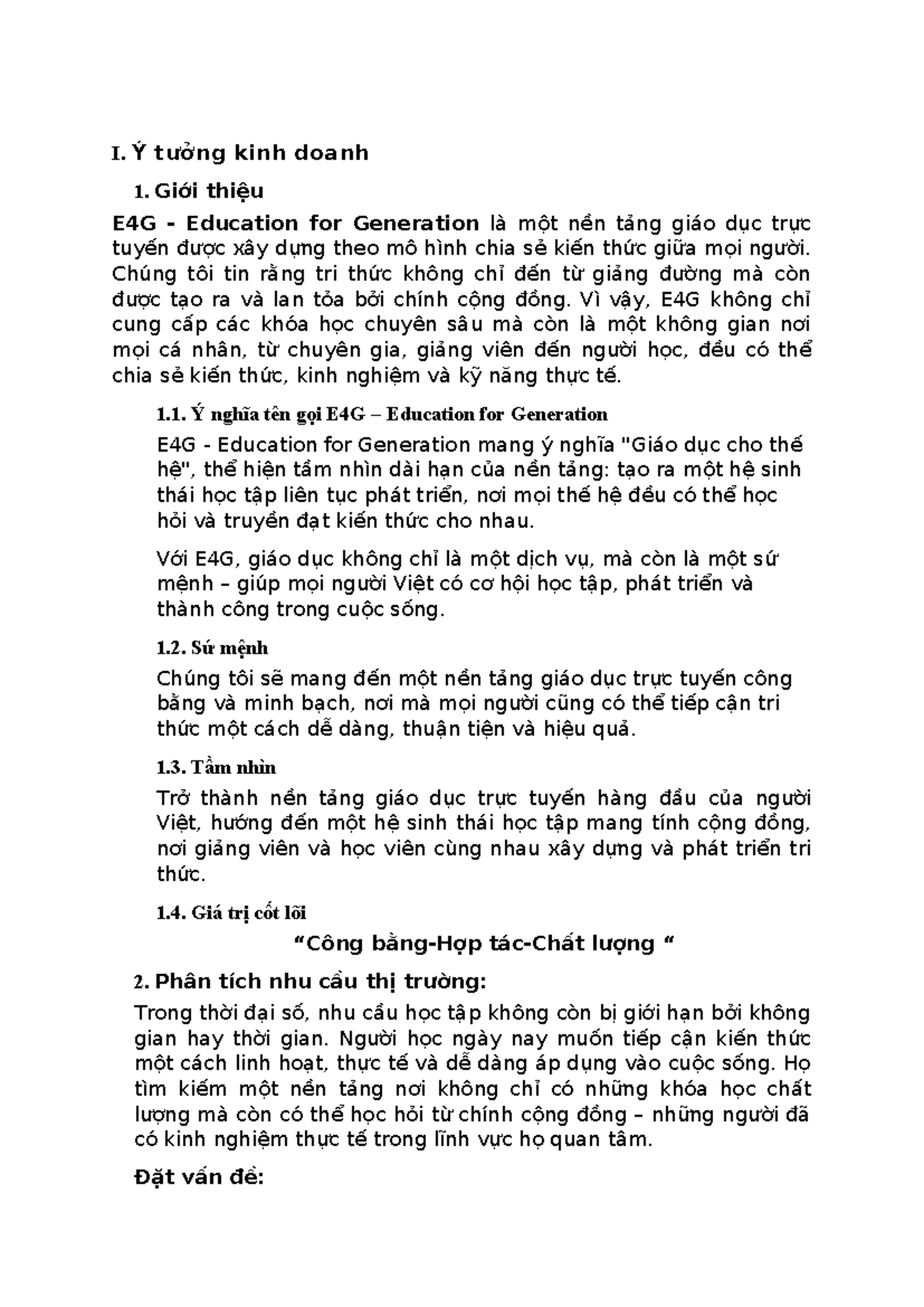 á - sadada - I. Ý tưởng kinh doanh 1. Giới thiệu E4G - Education for ...