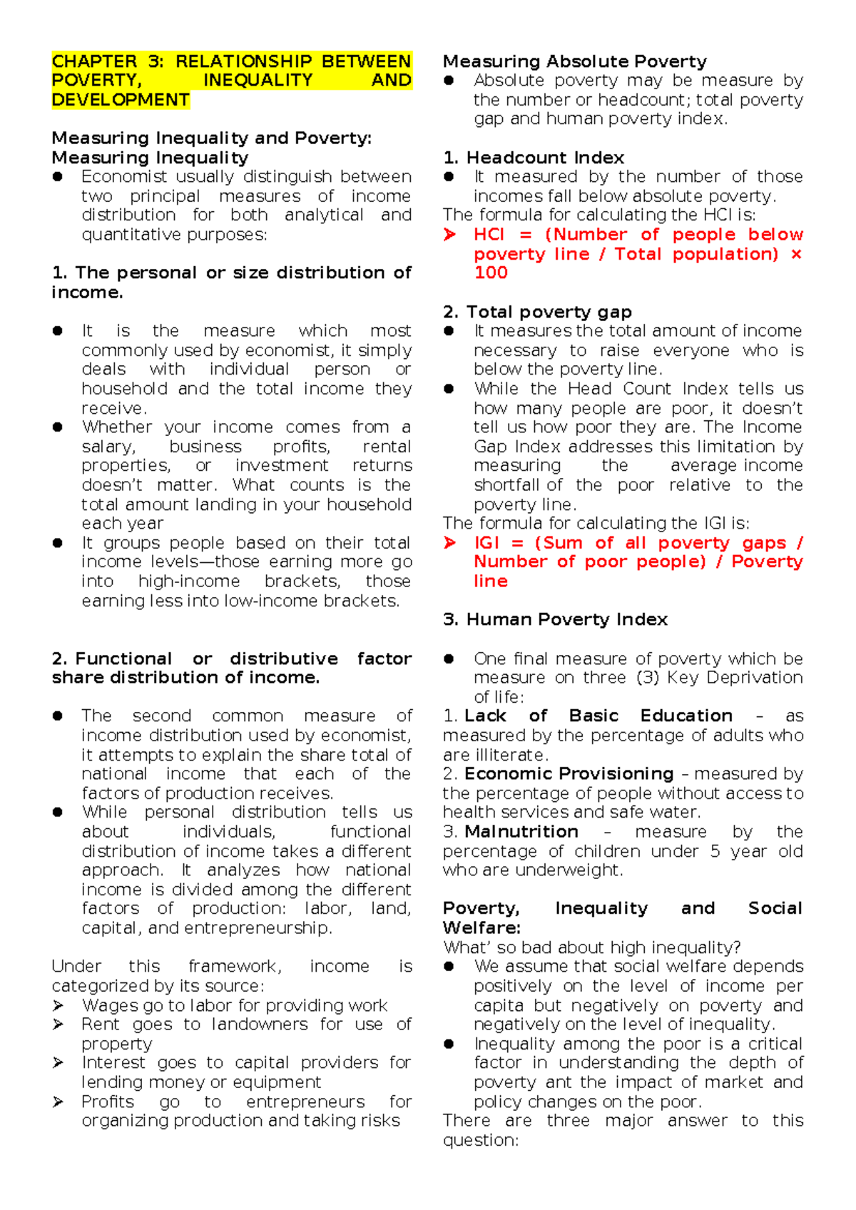 Econdev CH4: Poverty, Inequality & Development Measures Explained - Studocu