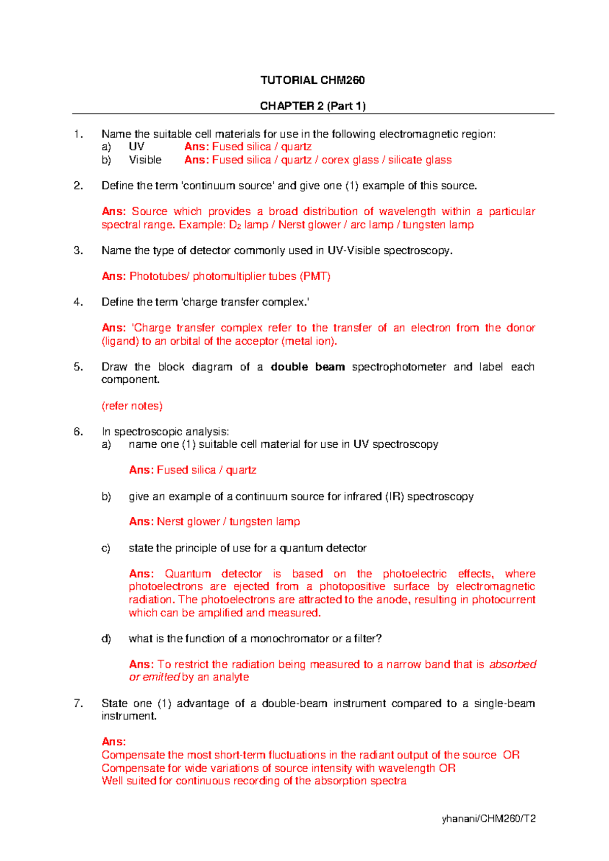 Ans Tutorial 2 Part 1 - yhanani/CHM260/T TUTORIAL CHM CHAPTER 2 (Part 1 ...