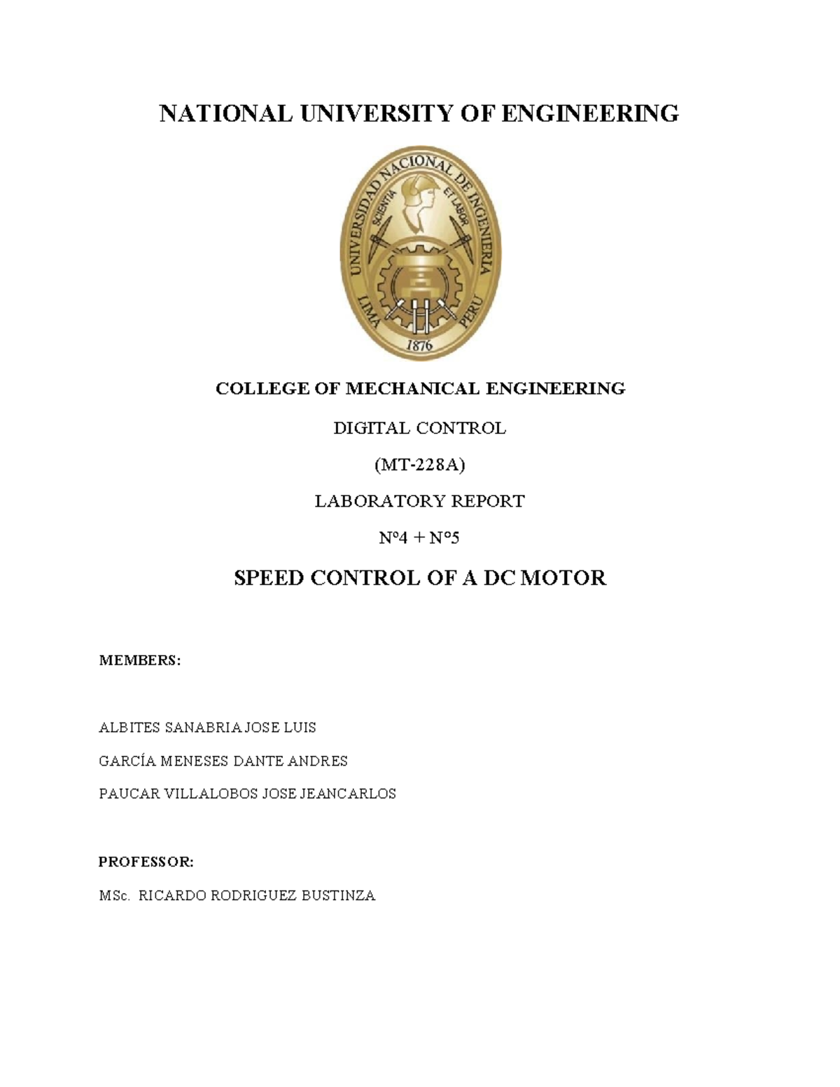 MT228 Digital Control Lab Report Nº4: Speed Control of a DC Motor - Studocu