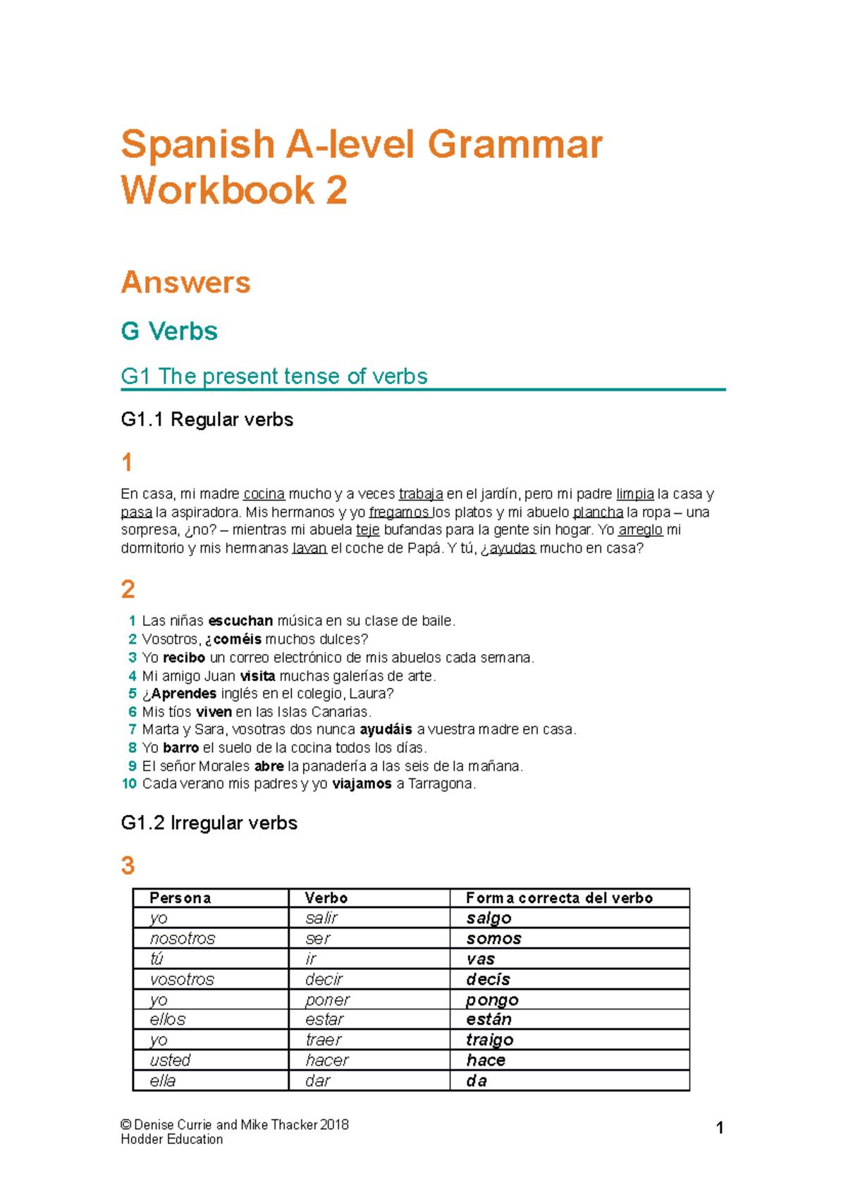 A-level Spanish Grammar Workbook 2 Answers and Exercises - Studocu