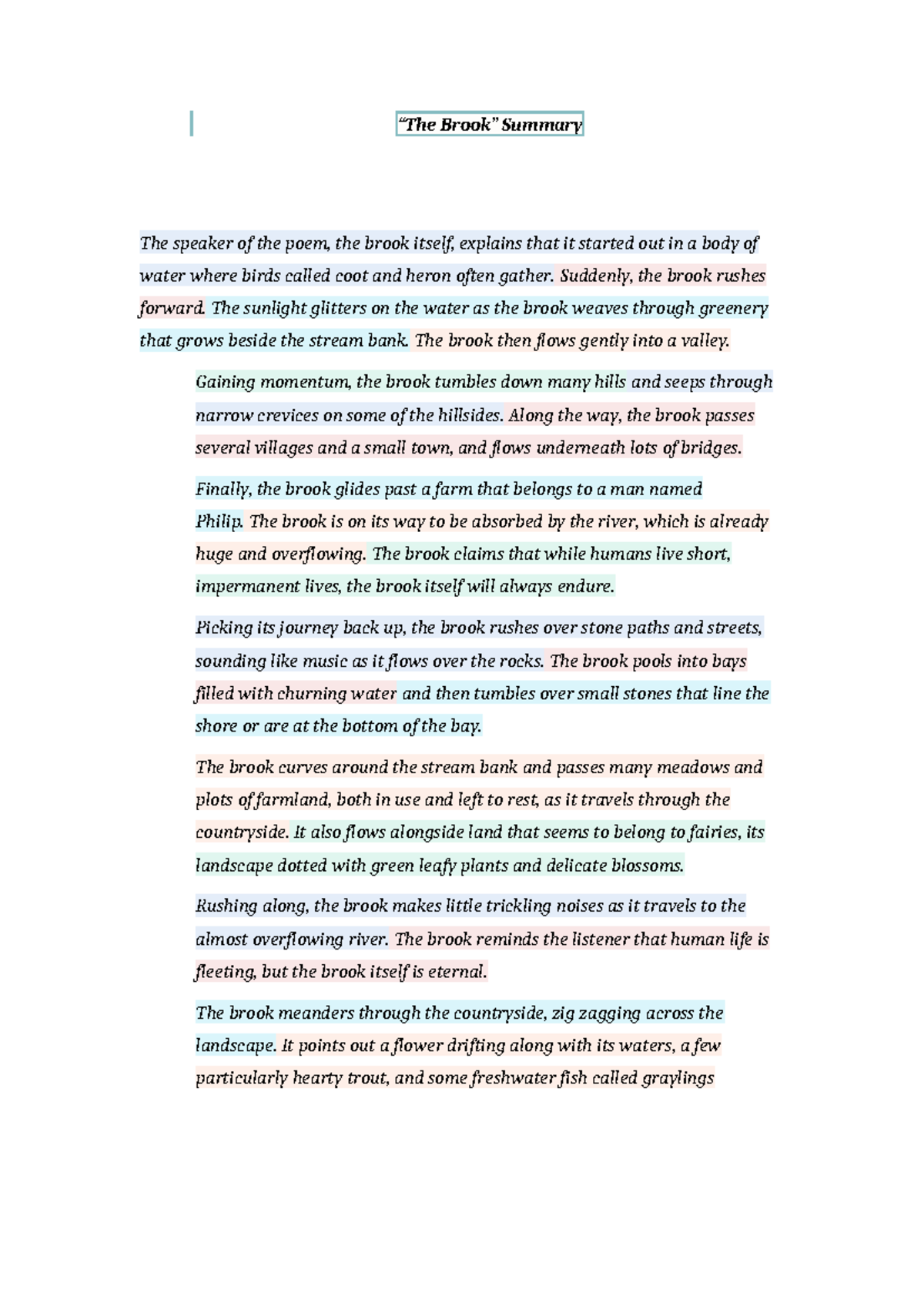 The Brook (Poem) Summary: A Journey Through Nature's Flow - Studocu