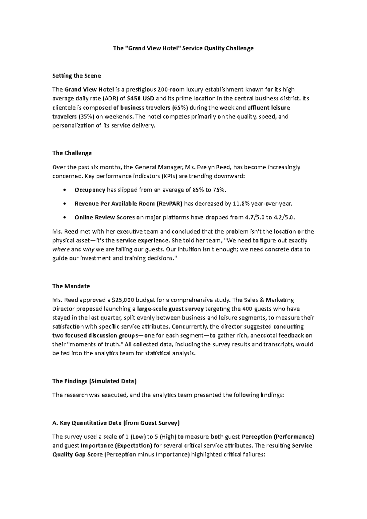 Service Quality Analysis: Grand View Hotel Case Study - Studocu