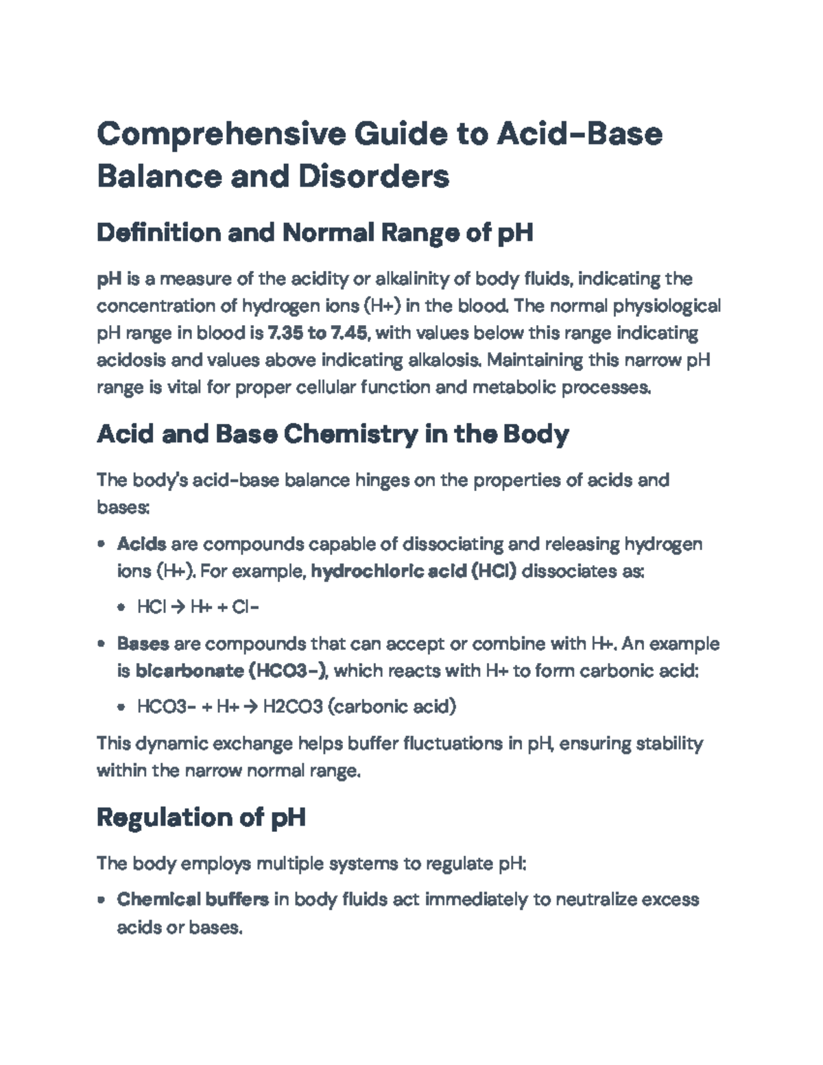 Comprehensive Guide to Acid-Base Balance and pH Disorders (BIO 101 ...