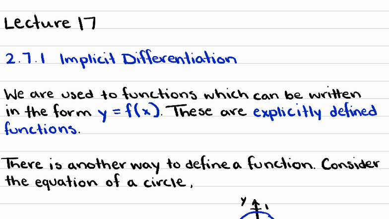 Lecture 17: Implicit Differentiation and Its Applications - Studocu