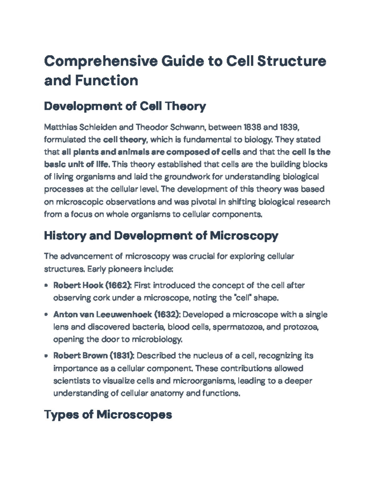 Comprehensive Overview of Cell Structure & Function (BIOL 101) - Studocu