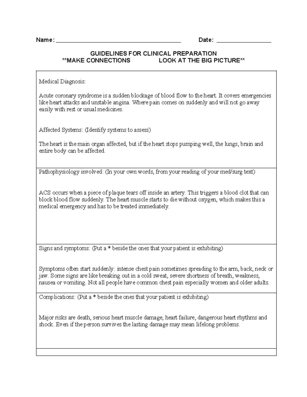 Acute Coronary Syndrome (ACS) Clinical Prep Guidelines - Studocu