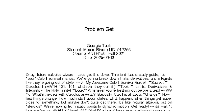 Calculus I Survival Guide: Limits, Derivatives, Integrals (MATH 101 ...