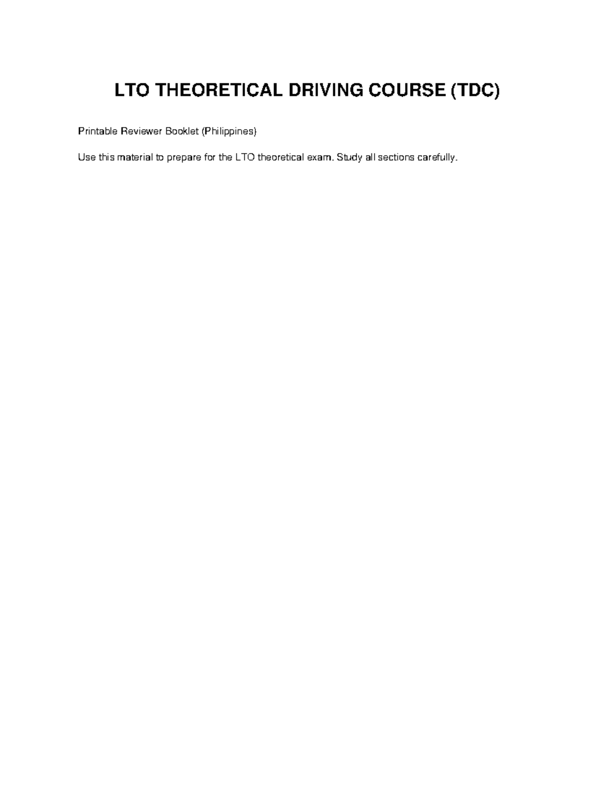 LTO TDC Theoretical Driving Course Reviewer Booklet - Studocu