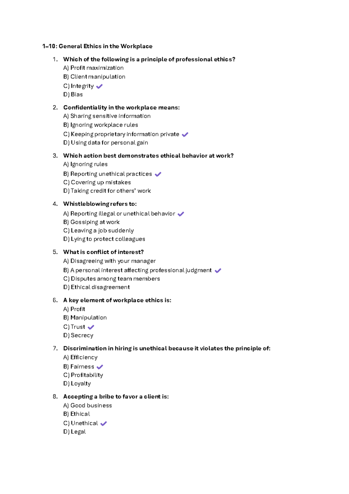 Industry Ethics MCQ - Practice Questions for Ethics in the Workplace ...