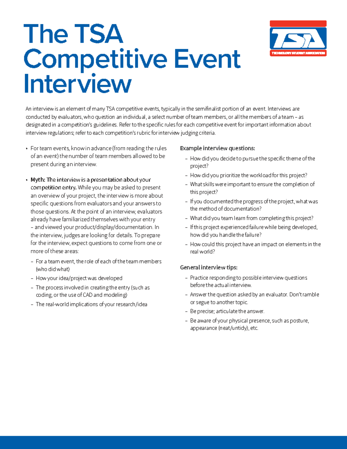 TSA Competitive Event Interview Tips and Guidelines - Studocu