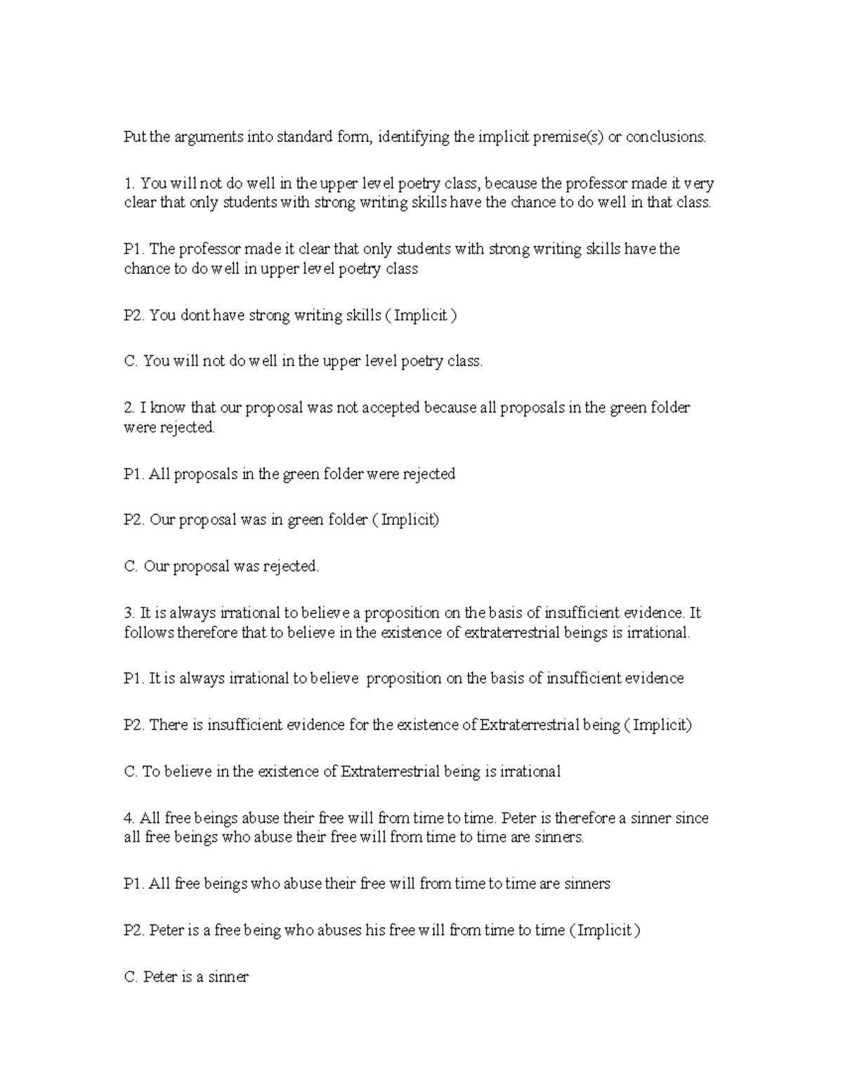 Standard Form Argument Analysis for Logic 101 - Studocu