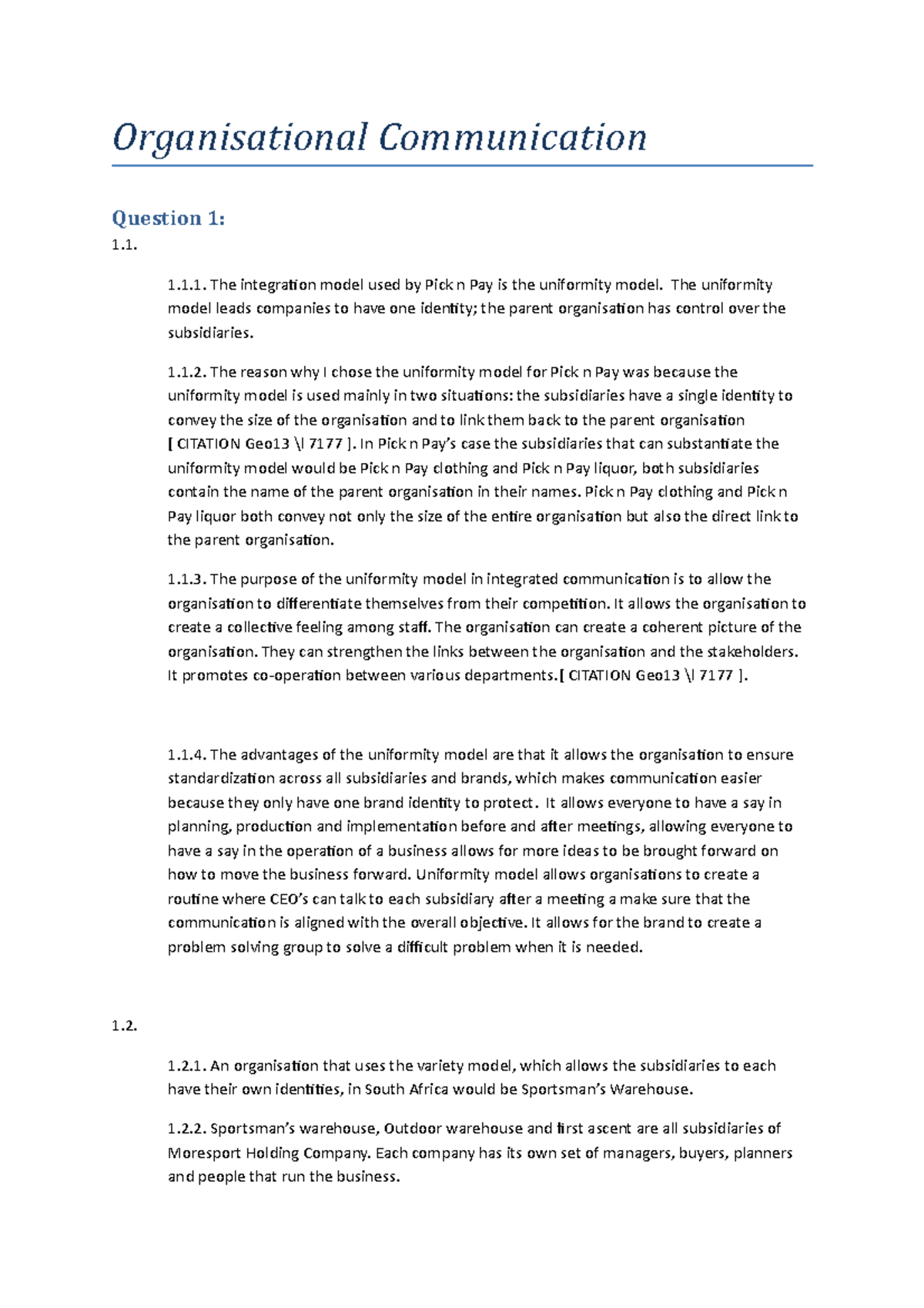 Organisational Communication COSC6221 Assignment 1 - Organisational ...