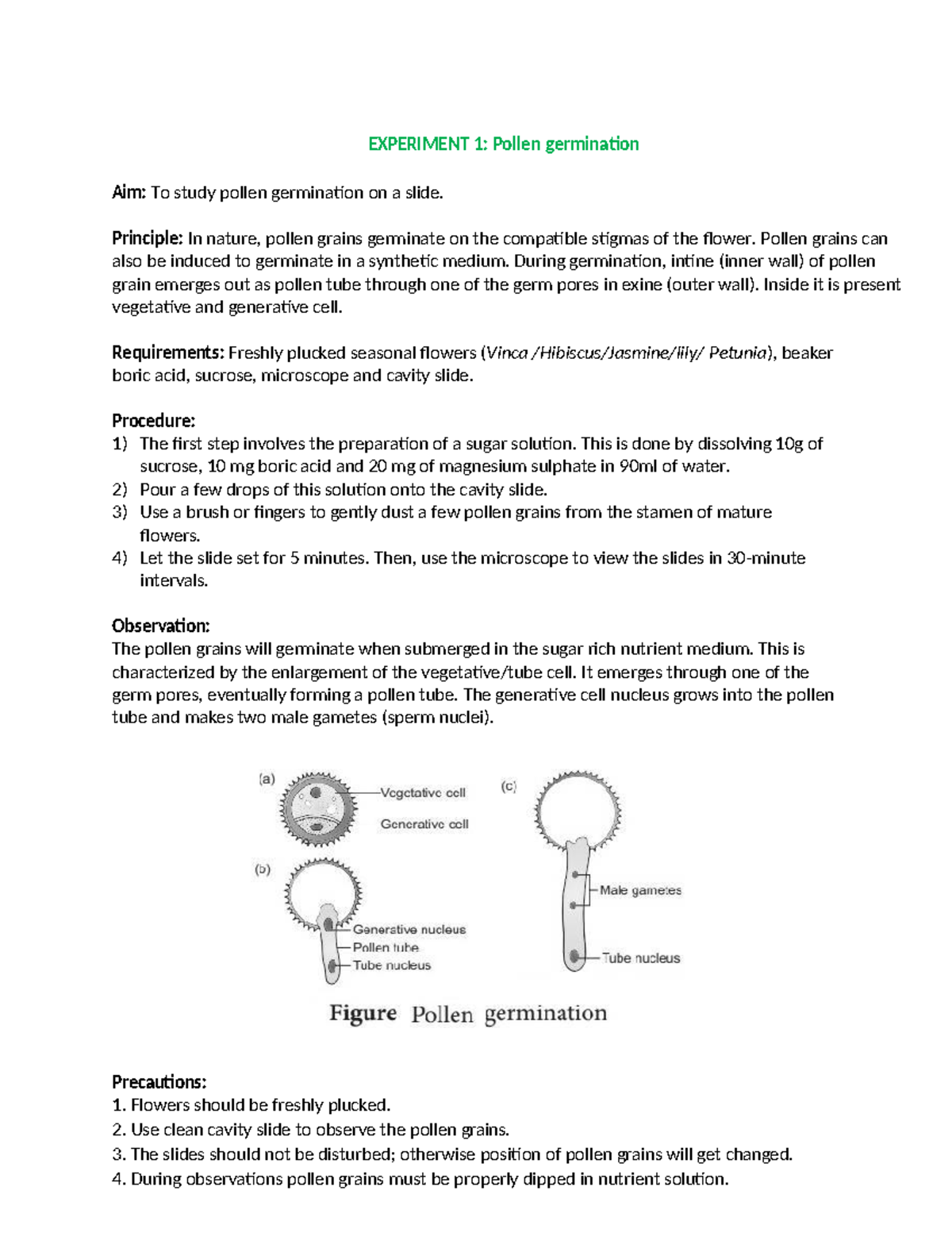 Practical PDF XII: Pollen Germination & Population Studies - Studocu
