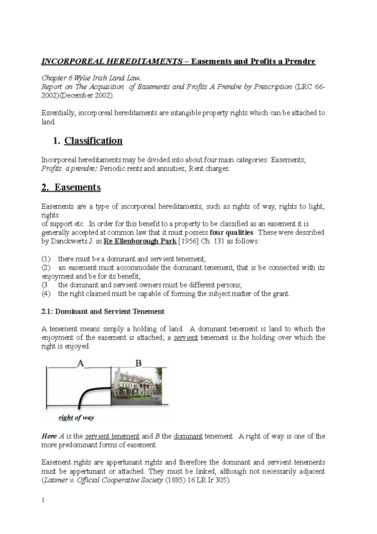 Incorporeal Hereditaments: Notes on Easements & Profits (LIL 2022 ...