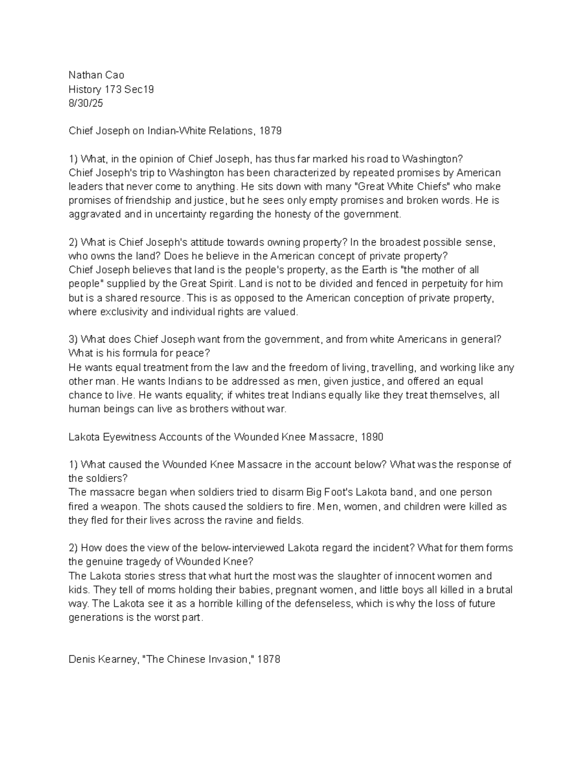 History 173 Sec19: Analysis of Chief Joseph & Wounded Knee Massacre ...