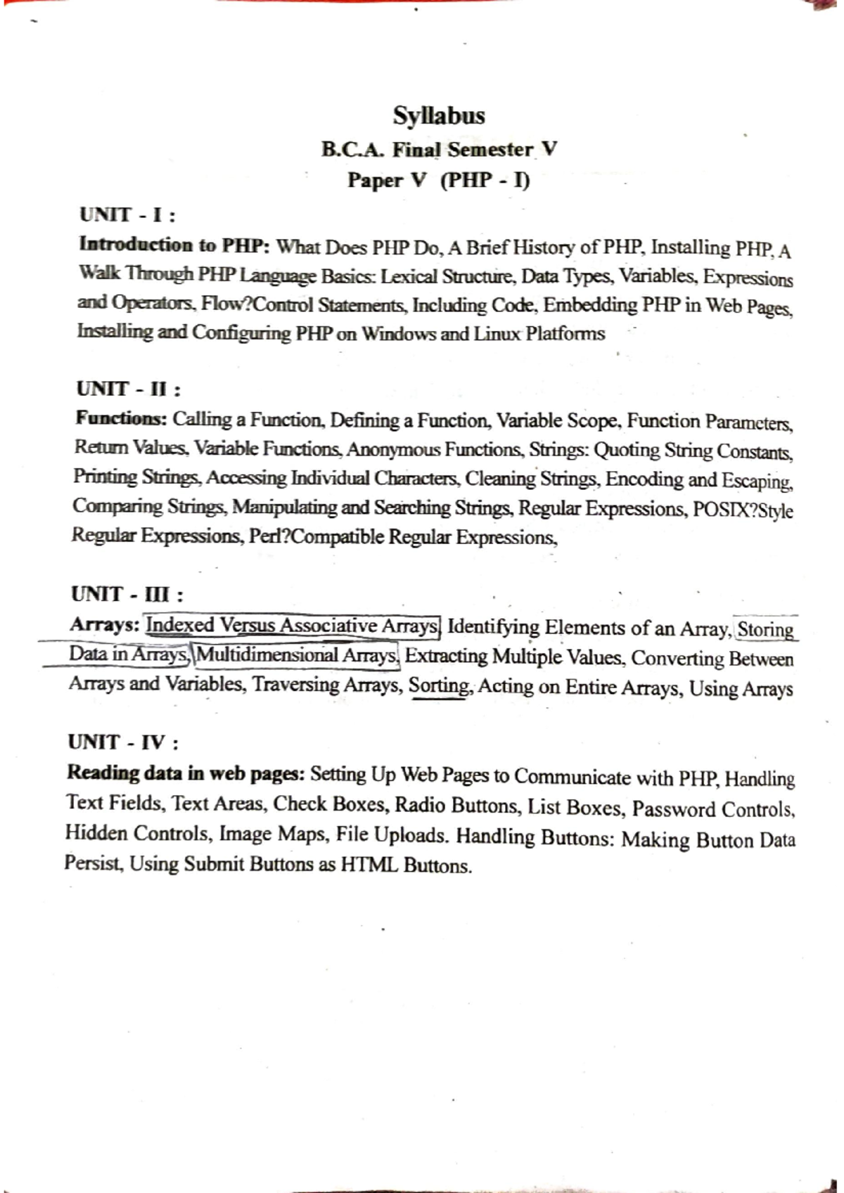 BCA V SEM PHP-I FULL Syllabus - Bachelor of Computer Applications - Studocu