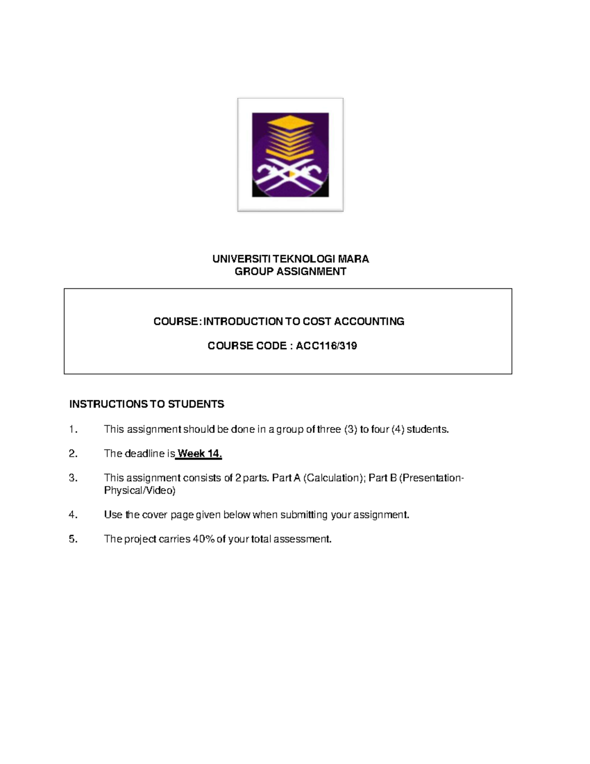 Group Assignment: Cost Accounting (ACC116) - Overhead Analysis ...