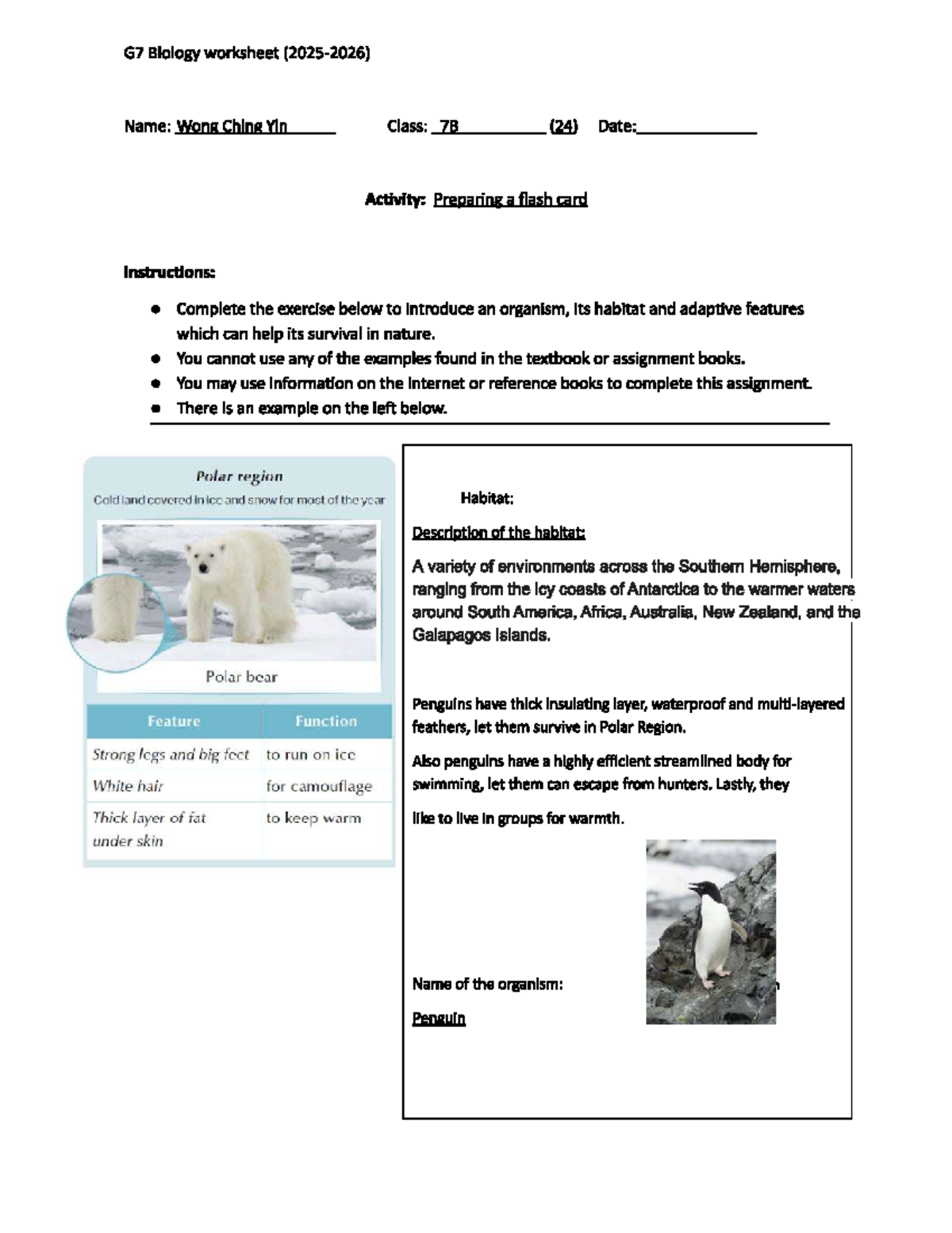 G7 Biology Worksheet: Flash Card Activity on Organisms - Studocu