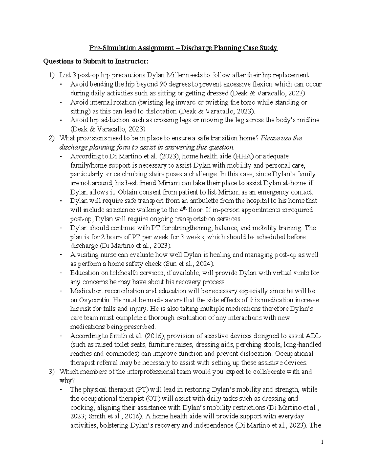 Discharge Planning Pre-Simulation Assignment - Pre-Simulation ...